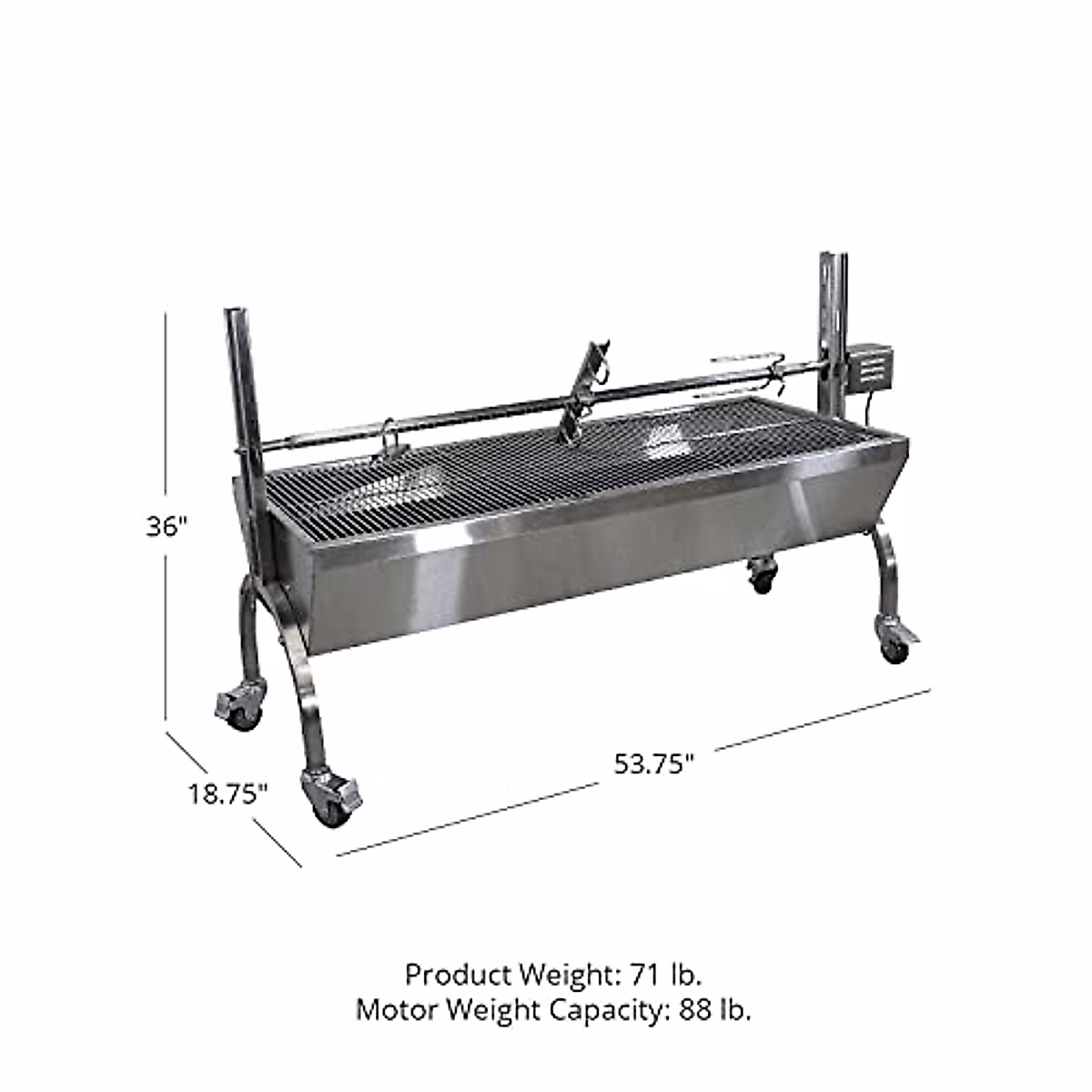TITAN GREAT OUTDOORS 13W Stainless Steel Rotisserie Grill, Rated 88 LB, BBQ Spit Roaster
