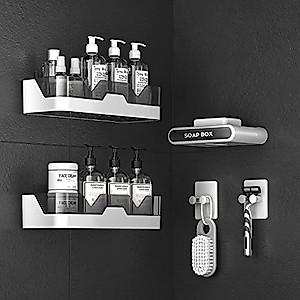 FOCUS FINEST Adhesive Shower Caddy, Shower Shelves with Soap Holder and Razor Hooks, Self Adhesive Bathroom Shelves(2 Pack), No drilling …