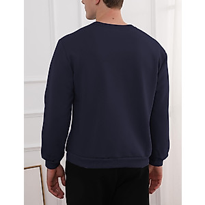 Gihuo Men's Warm Crewneck Sweatshirt Winter Sherpa Lined Fleece Sweatshirt Athletic Pullover Tops Loungewear (Navy, S)