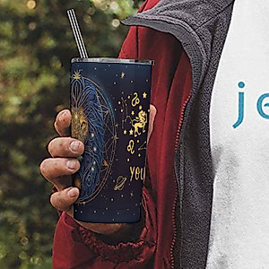 BEOIIBIRD Custom Leo Zodiac Tumbler Gifts, 20oz Glaze Stainless Steel with Lid and Straw Personalized with Text Bottles Insulated Coffee Mug, Beverage Cup for Teen Women Men Office Car Travel