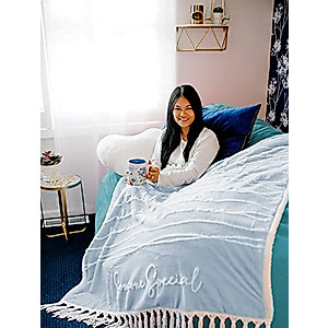 Pavilion - Someone Special 50" x 60" Luxury Sherpa Tassel Raised Text Throw Blanket Survivor Nurse Teacher Friend Encouragement Housewarming Gift - Threaded Together