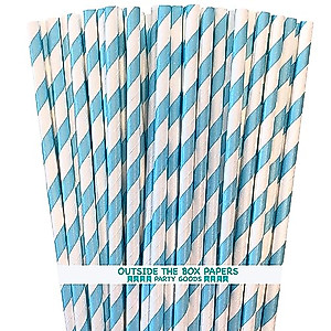 Light Blue Stripe Paper Straws - 100 Pack