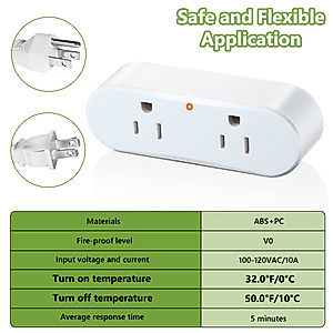Temperature Controlled Outlet, Auto On 32°F/Off 50°F Thermostatically Controlled Outlet Switch, Thermostat Outlet Plug for Heater, Freeze Control Thermostat Outlet Cube for Cold Weather Farm Deicer