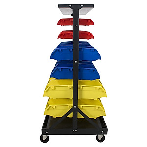 Erie Tools TLPB04 60 Parts Bin Storage Shelving with Locking Wheels for Shop Garage or Home Storage