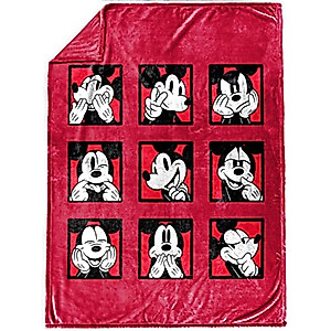 Disney Mickey Mouse Expressions Throw Blanket - Measures 50 x 70 inches - Fade Resistant Super Soft Fleece Bedding (Official Product)