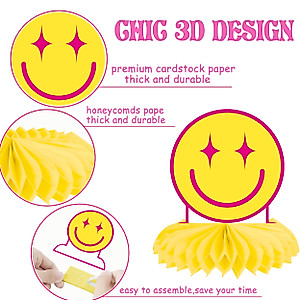 12pcs Smile Face Honeycomb Centerpieces Preppy Birthday Party Decorations Preppy Smile Face Centerpiece Decoration for Preppy Theme Birthday Bachelorette Party Supplies