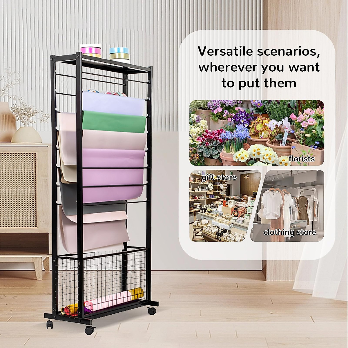 Stranthother Double-Sided 16-Layer Ribbon Holder Organizer Rack,Ribbon Holder,Ribbon Storage,Metal Large Capacity Ribbon Stand Organizer,Ribbon Display Rack Storage Shelf For Craft Room,Wrapping Paper