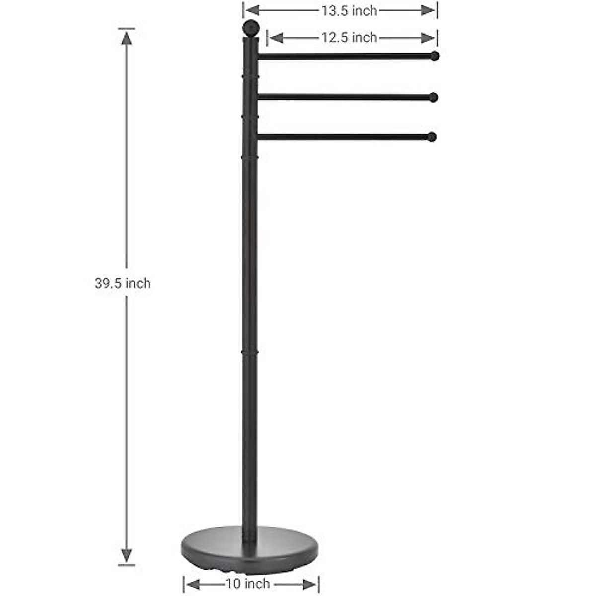 MyGift 40 Inch Freestanding Matte Black Towel Rack for Bathroom with 3 Swivel Bar Arms, Hanging Towel Holder Drying Rack