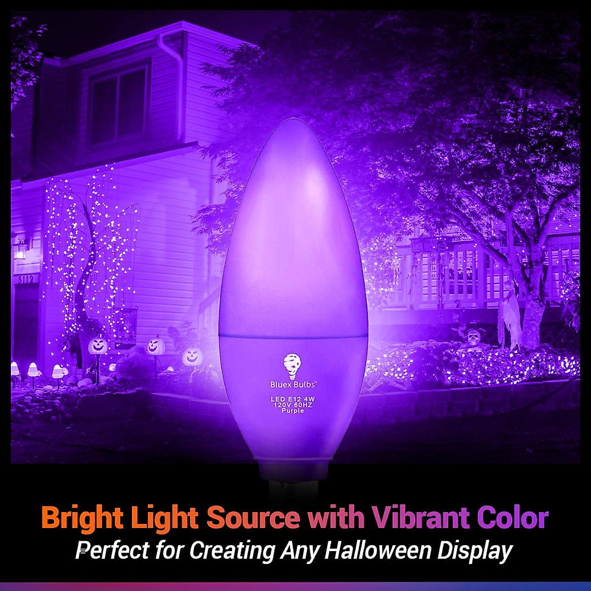 6 Pack BlueX LED Candle Purple Light Bulb - 4W (40Watt Equivalent) - E12 Base Purple LED Purple Bulb, Party Decoration, Porch, Home Lighting, Holiday Lighting, Chandelier Light Bulbs, Candelabra Bulbs