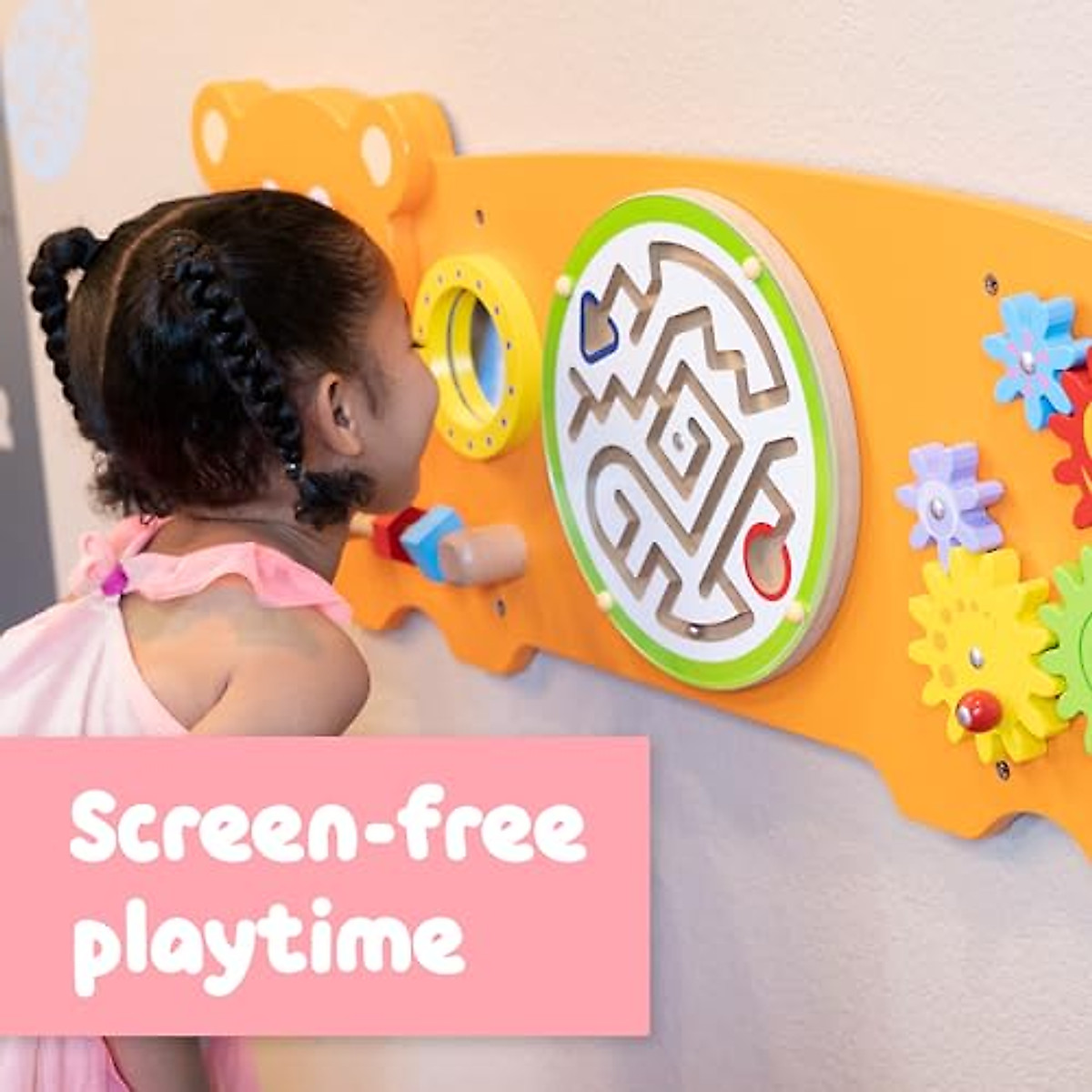 SPARK & WOW Bear Activity Wall Panel - Ages 18m+ - Montessori Sensory Wall Toy - 4 Activities - Busy Board - Toddler Room Décor