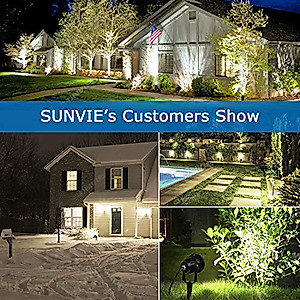 SUNVIE LED Outdoor Spotlight 12W Landscape Lighting 120V AC Waterproof Landscape Lights Spot Lights for Yard with Spiked Stake Warm White Flag Lights Garden Decorative Lamp with US 3-Plug in (6 Pack)