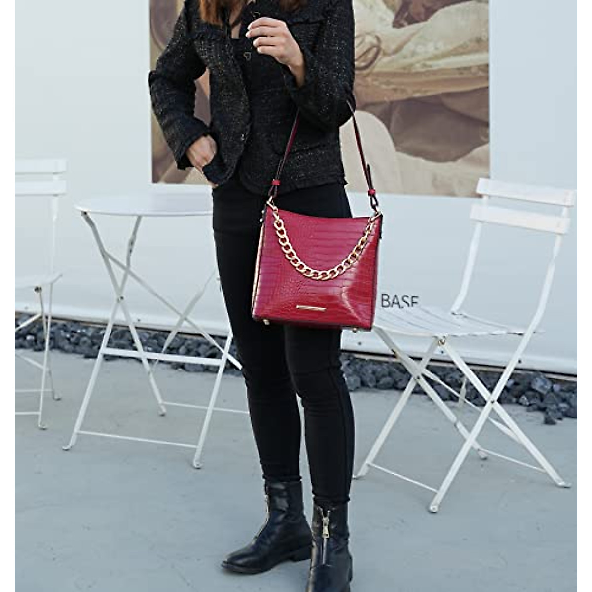 MKF Collection Shoulder Bag for Women, Faux Crocodile-Embossed Vegan Leather, Hobo Handbag Messenger Purse