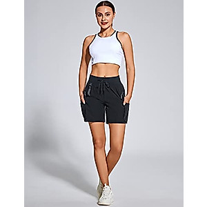 ZUTY Women's 6" Hiking Cargo Shorts Quick Dry Water Resistant Lightweight with Zipper Pockets UPF 50+ for Women Golf Athletic Black L