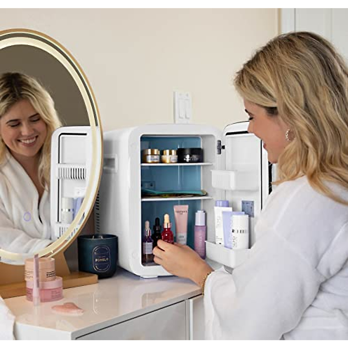 Cooluli 15L Mini Fridge for Bedroom - Car, Office Desk & College Dorm Room - 12V Portable Cooler & Warmer for Food, Drinks, Skincare, Beauty, Makeup & Cosmetics - AC/DC Small Refrigerator (White)