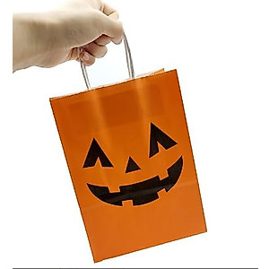 Watshi 12 Packs Halloween Candy Bags Snack Bags Plastic Trick or Treat Candy Baskets Halloween Decoration Pumpkin Candy Snack Bags with Handles for Kids Halloween Party Supplies