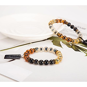 YIRUZWRD Natural Agate Bracelet 8mm Beads Men Women Stretch Wrist Bracelet Crystal Bracelet Chakra Healing Agate Energy Balancing