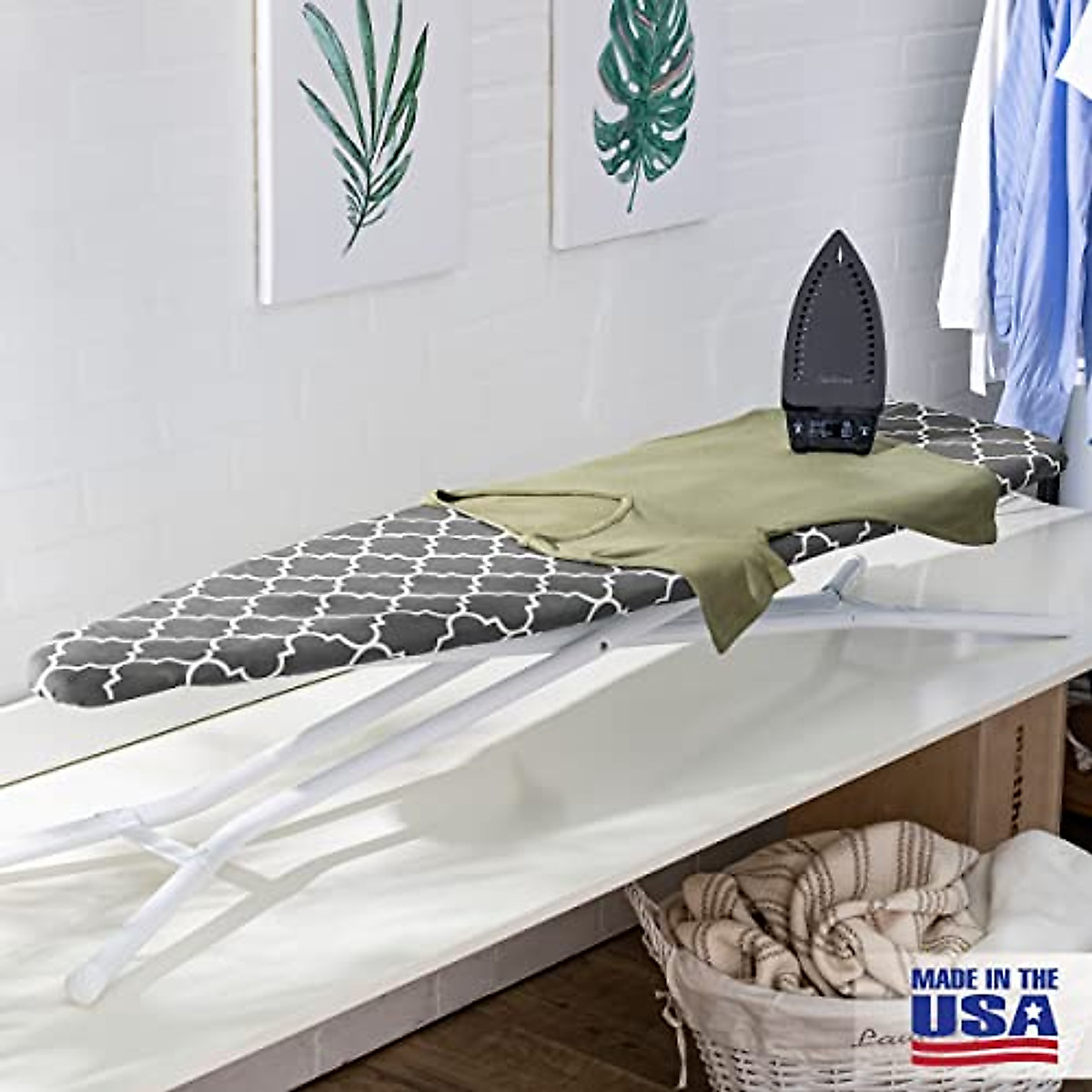 Ironing Board Full Size Made in The USA by Seymour Home Products (Grey Lattice) | Includes Cover and Pad | Iron Board with 4 Steel Legs for Extra Support | Features Perforated Top for Steam Flow