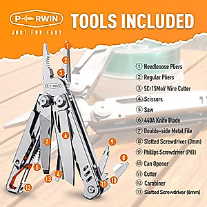 Multitool, 13-in-1 Multi-tool Pliers with Carabiner Professional Multi-tool for Fishing & Camping, Christmas Gifts for Men Dad Husband by PERWIN