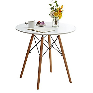 ATSNOW 31.5 in Mid Century Modern White Round Dining Table, Small Circle Table for Living Room Bedroom Kitchen