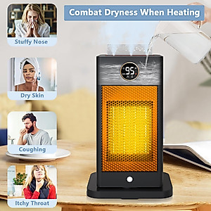 Space Heater with Humidifier, 3-in-1 Space Heaters for Indoor Use with Motion Sensor/3D Flame Effect,1500W Portable Heater for Office/Bedroom/Home/Room/Garage/Electric Heater with Thermostat/Oscillat