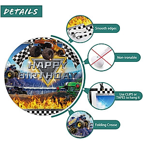 Cartoon Monster Truck Birthday Party Supplies Background Monster Machines Childrens Birthday Party Photo Backdrop Background Baby Shower Photography Banner Decoration 5X3ft