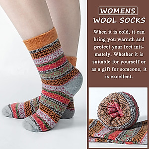 5 Pack Womens Wool Socks Winter Warm Socks Thick Knit Cabin Cozy Crew Soft Socks Gifts for Women