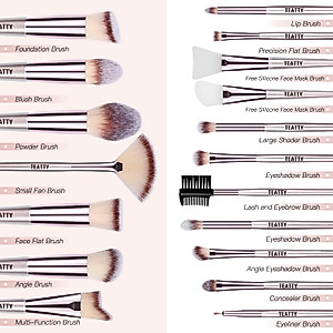 TEATTY Makeup Brush 18 Pcs Premium Synthetic Blending Foundation Blush Eyeshadow Concealers Face Powder Makeup Brushes Set 2 PCs Silicone Face Mask Brush&4 Blender Sponge&1 Brush Cleaner