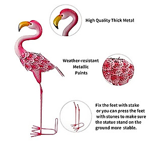 Glintoper Solar Flamingo Outdoor Garden Statues, Pink Flamingo Metal Figurine Lights, Solar Powered Decorative Birds Yard Sculptures Art for Landscape Patio Yard Walkway Pathway Lawn