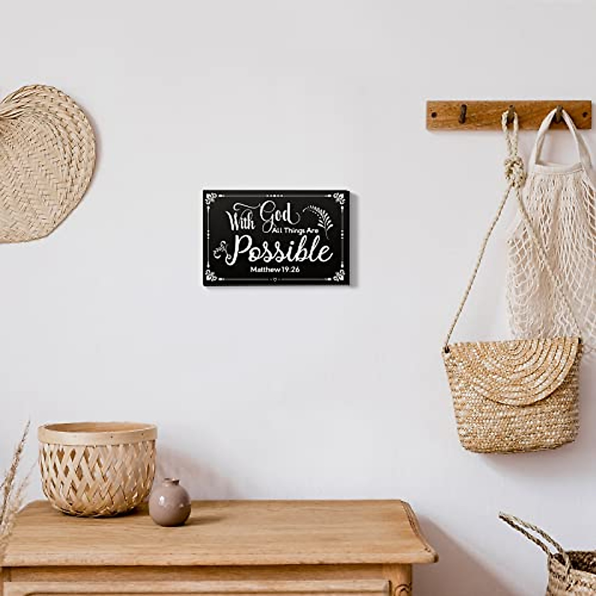 Yulejo with God All Things are Possible Sign Wall Hanging Decoration Wooden Wall Decor Religious Scripture Black Bible Verses Everything is Possible with God Bibical Wooden Decoration Plaque for Home