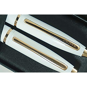 Cross Limited Collection Pearlescent White Lightening Medalist with 23KT Rose Gold Appointments and Cross signature mid Band Calaise Medium nib Fountain Pen and Ballpoint with 6 cartridges