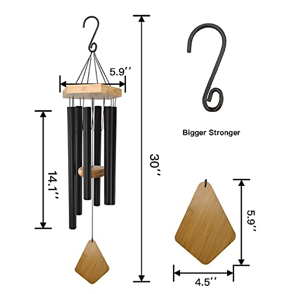 Howarmer Wind Chimes Outdoor Deep Tone, 30 Inches Wind Chimes Outdoor, Memorial Wind Chimes with Hook as Gifts for Mother's Day/Housewarming/Christmas, Patio, Garden, Yard, Home Decor. Black