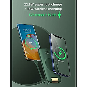 Wireless Portable Charger Fast Charging, Power Bank with Built in Cable, 10000mAh Ultra Slim Mobile Power Bank, Six Output & Dual Input External Battery Pack Compatible with iPhone, Android etc