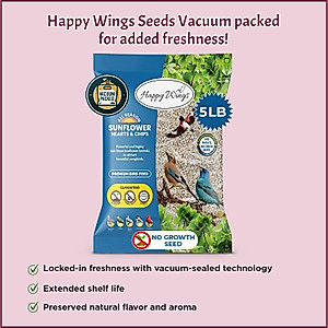 Happy Wings Sunflower Hearts & Chips - Sunflower Kernels and Chips Bird Food- 5 Pounds I No Mess, No Waste Seed| No Grow Seed | Bird Seed for Wild Birds