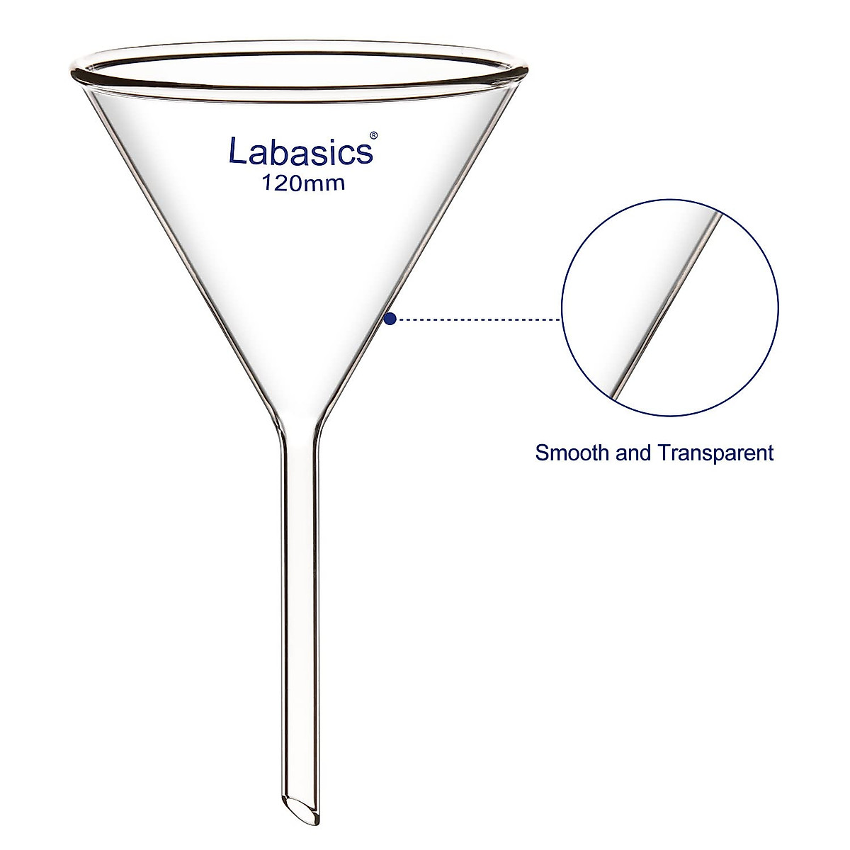 Labasics 2-Pack Glass Heavy Wall Funnel Borosilicate Glass Funnel, Short Stem 120 mm Diameter, 120 mm Stem Length