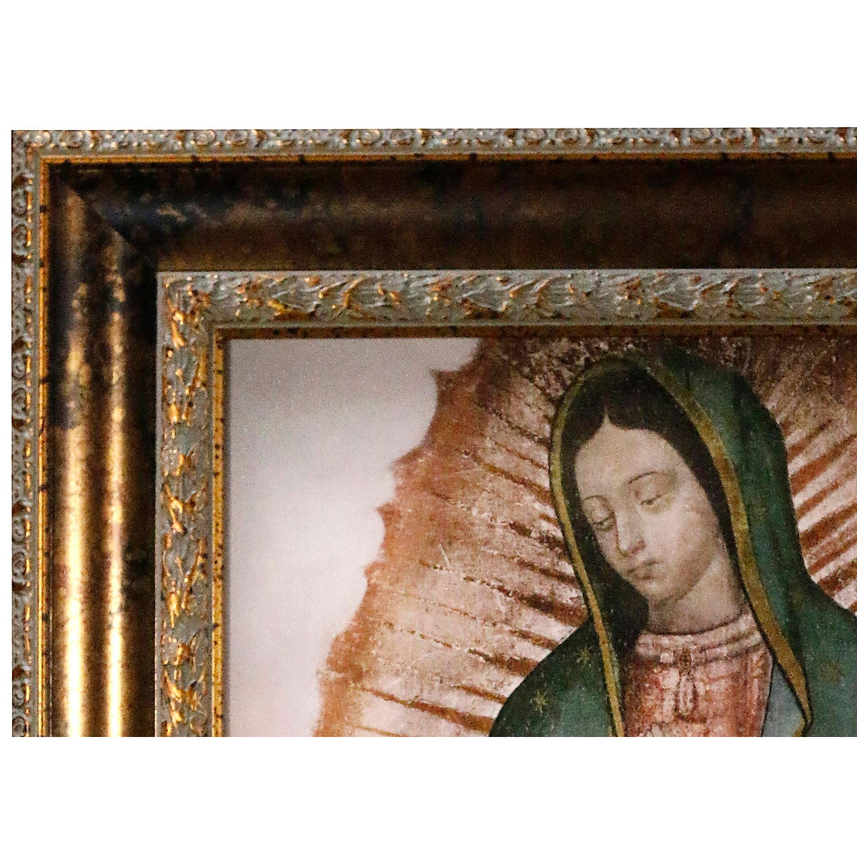 Mom’s Art Studio - Virgen de Guadalupe Wall Decor 44 X 27.75 Inches, Virgin Mary Print, Museum Look Art Frame, Artist’s Acrylic Coating, Wall Art for Home Decor (Large, Gold Spot)