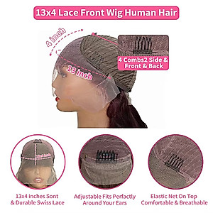 HENGROSE 13x4 99J Burgundy Body Wave Lace Front Wigs Human Hair 180% Density Wine Red Color Wigs for Women HD Transparent Lace Front Wigs Glueless Human Hair Pre Plucked with Baby Hair (20inch)