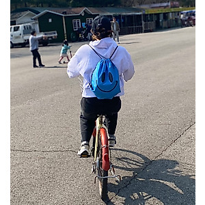 holawit Cute Positive Smile Happy Face Fun Design Drawstring Sack Gym String Bag Sports Backpack Lightweight Daily Sackpack - Pink