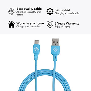 FLOATING GRIP USB C/USB A Charging Cable, 3M/10FT, Type c Fast Charging Cable with Data Sync, Compatible with PlayStation, Xbox & More (Blue)