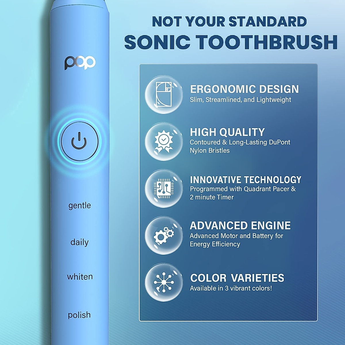 Pop Sonic Pro 2.0 Electric Toothbrush (Blue), Ultrasonic Toothbrush | 45,000 VPM | Electric Toothbrush for Adults & Kids, 4 Mode Electric Tooth Brush - Long-Lasting Dupont Nylon Bristles
