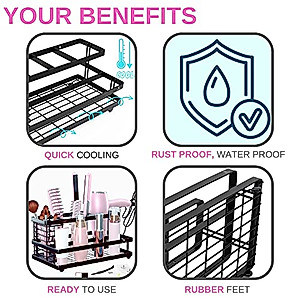 Premium Hair Tool Organizer Wall Mount, Hair Basket, 5 Compartments, Stainless Steel. Large Bathroom Sink Organizer Countertop. Hair Dryer Storage Organizer Under Sink. Hair Utensil Holder. Black