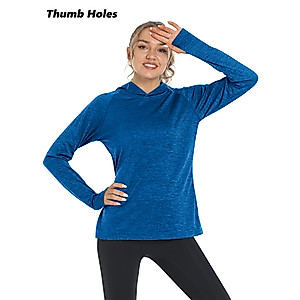 TACVASEN Fishing Shirts for Women Long Sleeve Hoodie Sun Protection Shirts Summer Hiking SPF Shirt Lightweight Stretch Top Blue