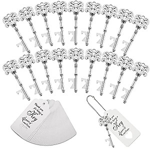 150 Pcs Wedding Favors Bottle Opener Wedding Gifts Vintage Skeleton Key Bottle Opener Souvenir Gift Party Favors with Escort Tag Cards and Key Chains for Party Bridal Shower (Silver)