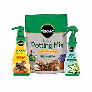 Miracle-Gro Indoor Potting Mix, Indoor Plant Food & Leaf Shine - Bundle of Potting Soil (6 qt.), Liquid Plant Food (8 oz.) & Leaf Shine (8 oz.) for Growing, Fertilizing & Cleaning Houseplants