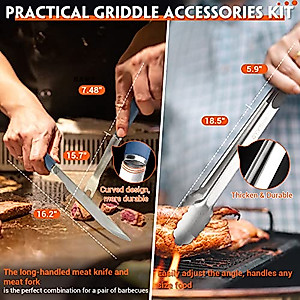 Griddle Accessories kit for Blackstone, 27 PCS Flat Top Grill Accessories with 17.4 Inch Extra Long Griddle Spatula Scraper and Basting Cover, Griddle Tools Set for Outdoor, Hibachi and Teppanyaki