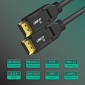 LINKUP - Ultra High-Speed HDMI 2.1 8K Cable 360° Swivel Angle Connector | DSC HDR UHD Digital Video Cord – Tough 28AWG 48GB/s | 10K 8K 5K 4K 2K 1080 | Compatible with Apple Xbox PS5 Samsung -6ft