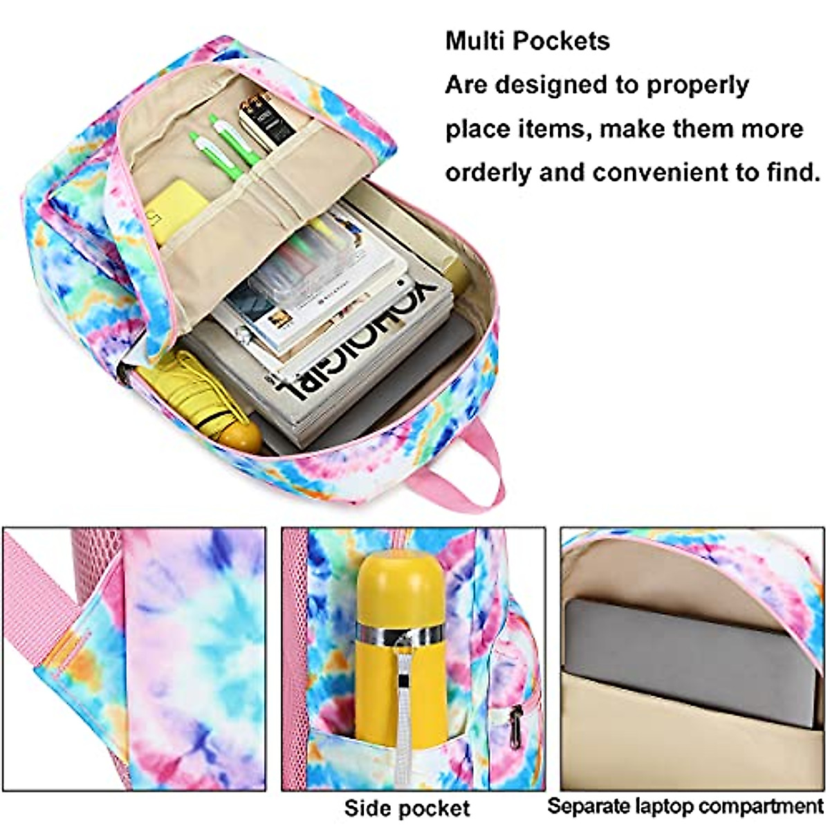 Bluboon School Backpack for Girls Teens Bookbag Set Laptop Backpack Lunch Box with Pencil Bag (Tie Dye Blue)