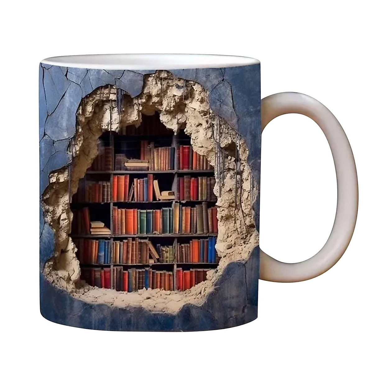 KRAOIKK 3D Bookshelf Coffee Mug Ceramic Coffee Mug Library Shelf, Novelty 3D Book Mug for Coffee Lover, Book Accessories for Reading Lovers Librarian Gifts Personal Library Kit for Book Lovers (A)