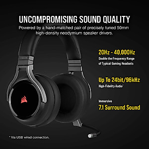 Corsair Virtuoso RGB Wireless Gaming Headset with 7.1 Surround Sound, Broadcast Microphone, Memory Foam Earcups, 20hr Battery - For PC, PS4