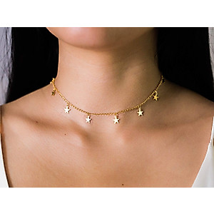 Fremttly Star Choker Necklaces, Dangling Gold Choker Necklace Summer Beach Boho Necklaces Aesthetic Necklace Gift for Women