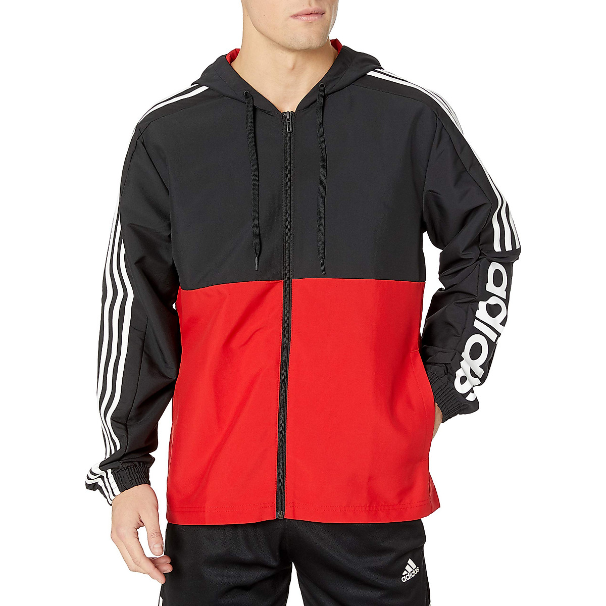 adidas Men’s Essential Colorblock Windbreaker, Black/Scarlet/White, Large